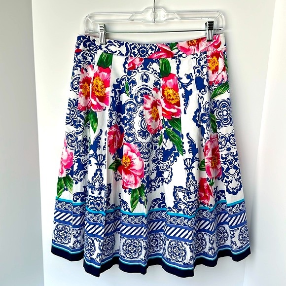 Talbots | Skirts | Talbots Peony Floral Print Cotton Pleated Skirt ...